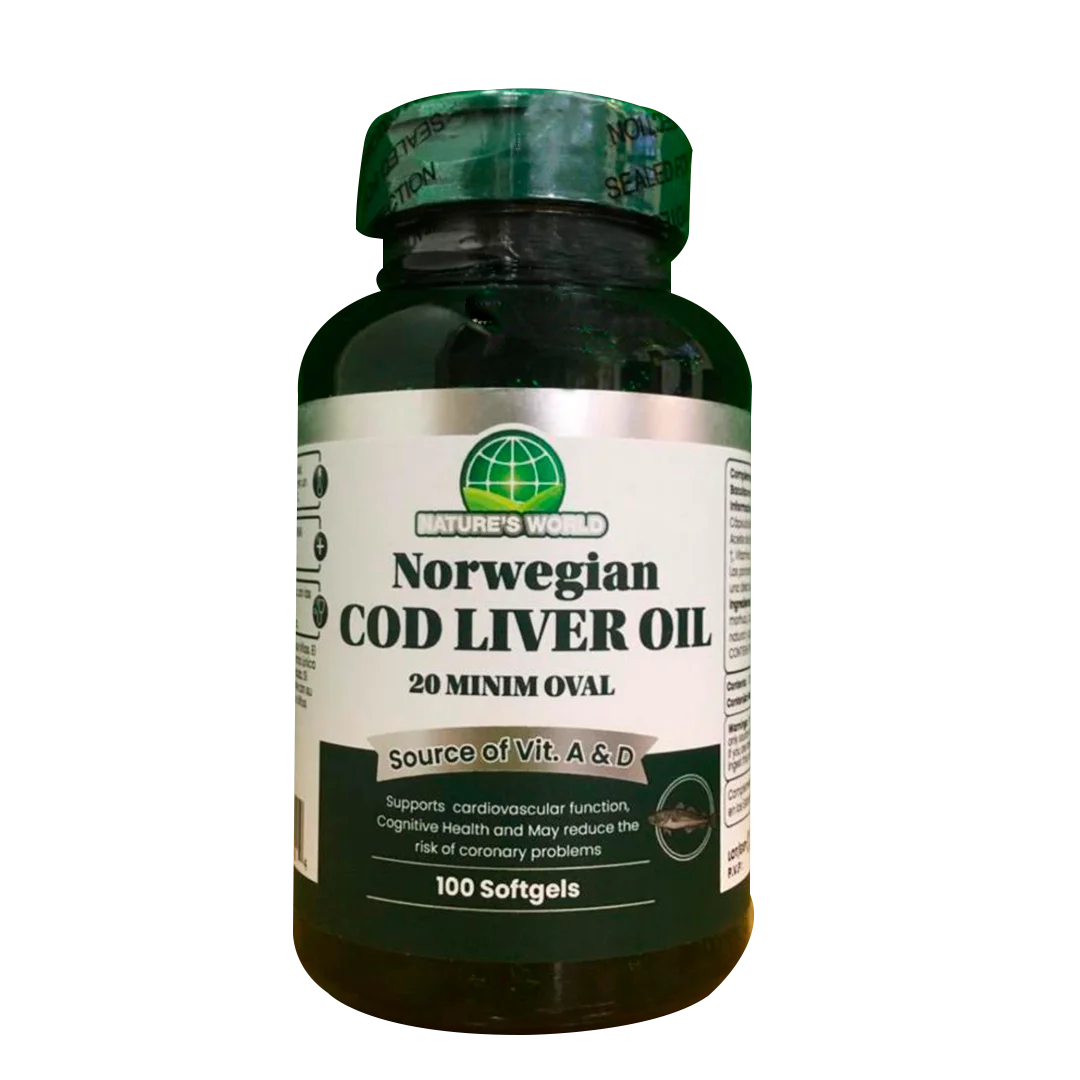 Cod Liver Oil 20 MINIM CAP X100 de Nature's World - Apoyo para la Salud ...